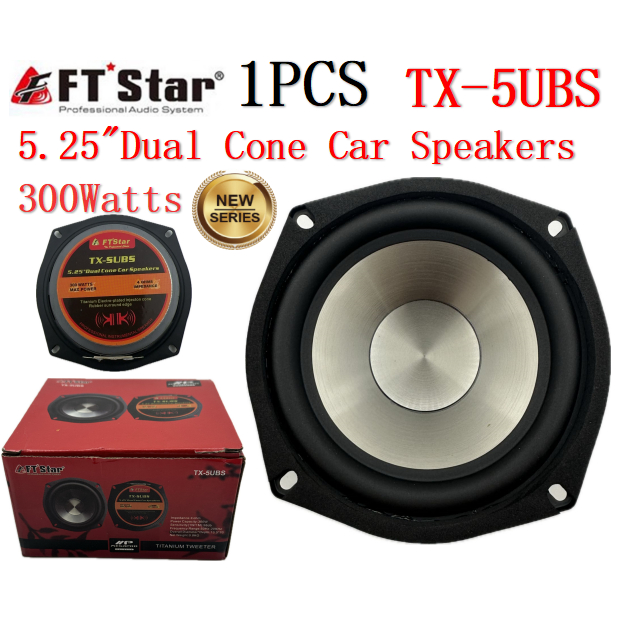 FT STAR TX-SUB5 5.25 inches 300 watts Dual Cone 4 ohms Car Speaker For ...