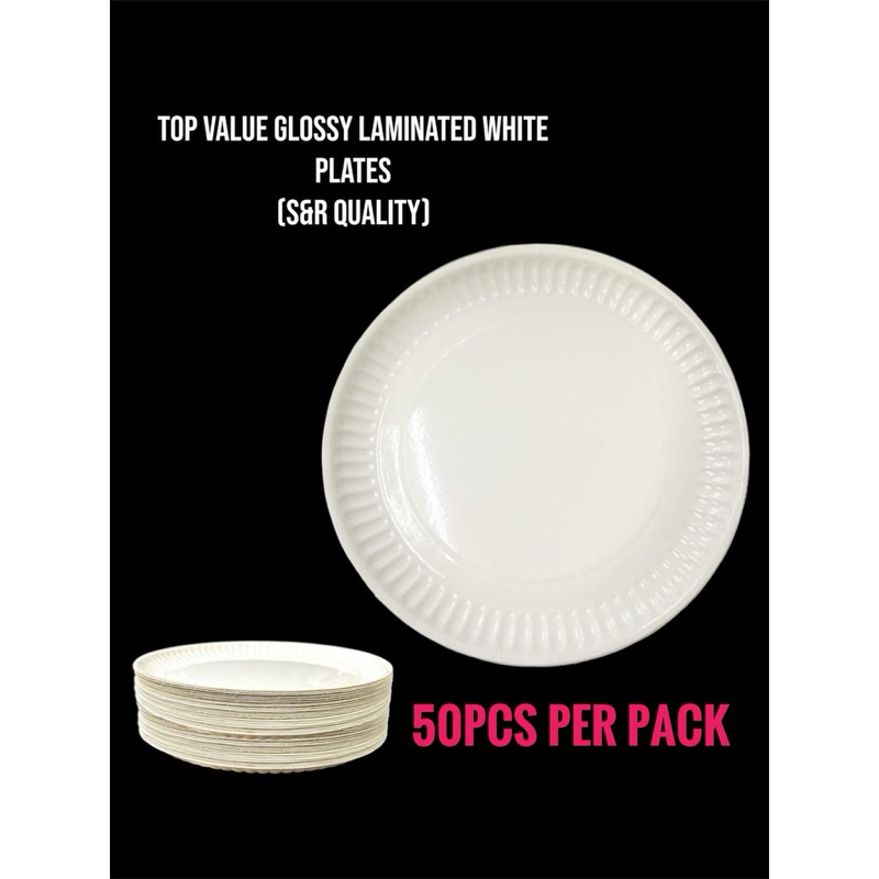 50pcs Glossy Laminated White Paper Plate | Shopee Philippines