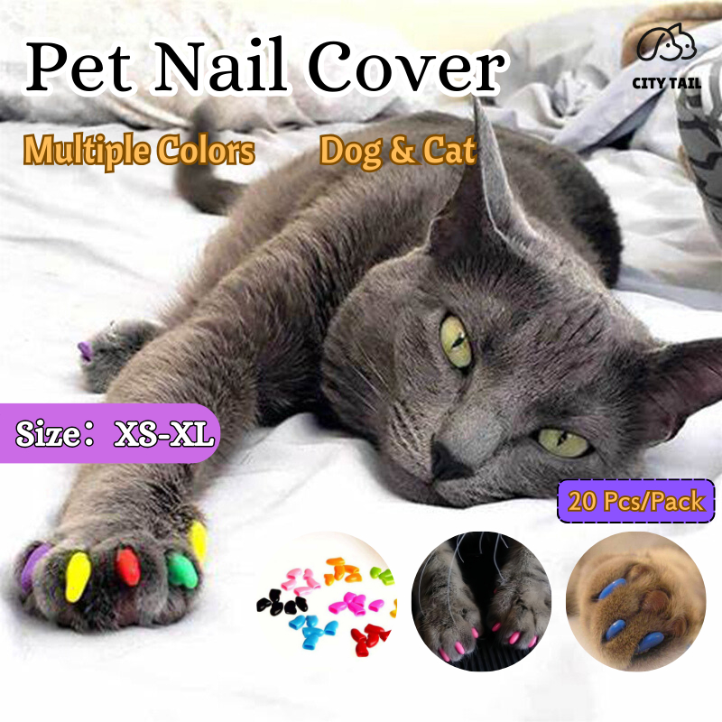 20Pcs/Pack Nail Cover for Cats Pet Colorful Soft Non-toxic Claw Covers ...