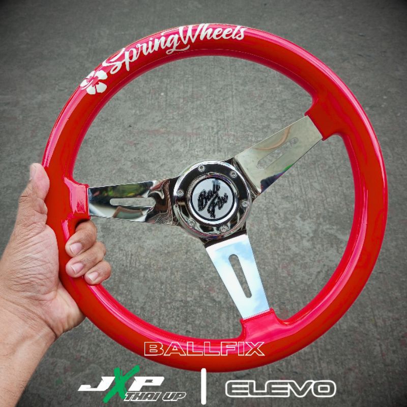 Elevo Ballfix Spring Wheels Red Grip Chrome Spoke 13 inch Steering ...
