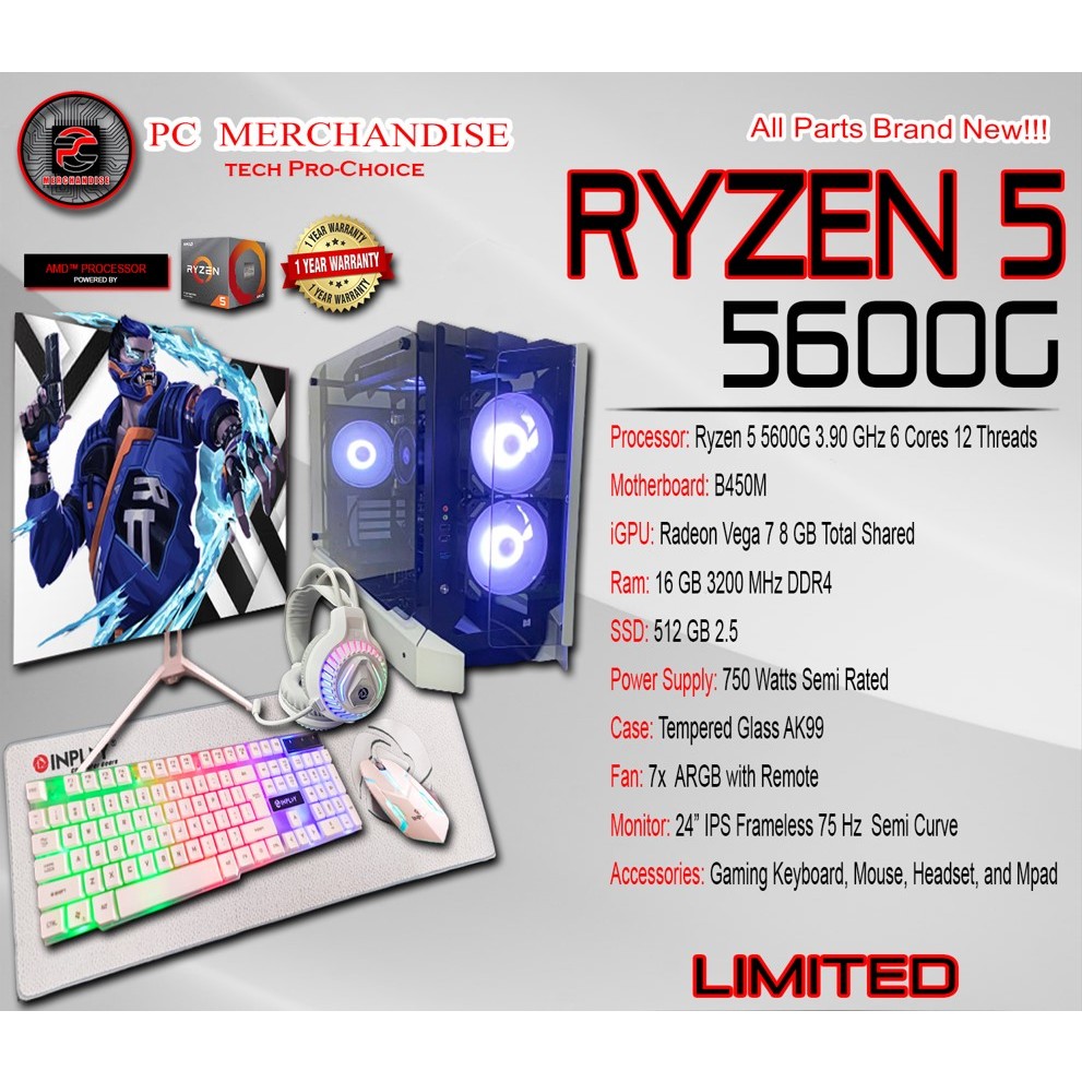RYZEN 5 5600G GAMING PC SET[B450M] [8GB/16GB DDR4 RAM][128GB/256GB SSD ...