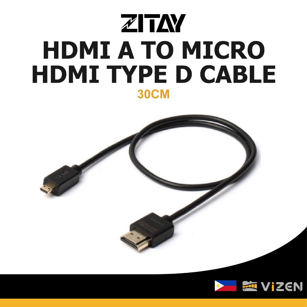 ZITAY HDMI A TO MICRO HDMI TYPE D CABLE 30CM | Shopee Philippines