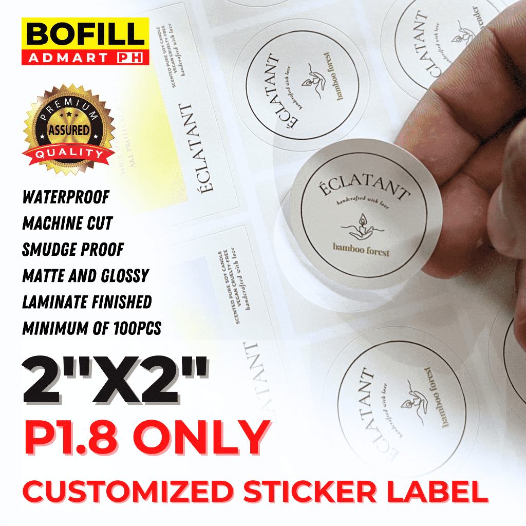 CUSTOMIZED STICKER LABEL/LOGO VINYL STICKER 2x2INCHES (MACHINE CUT ...
