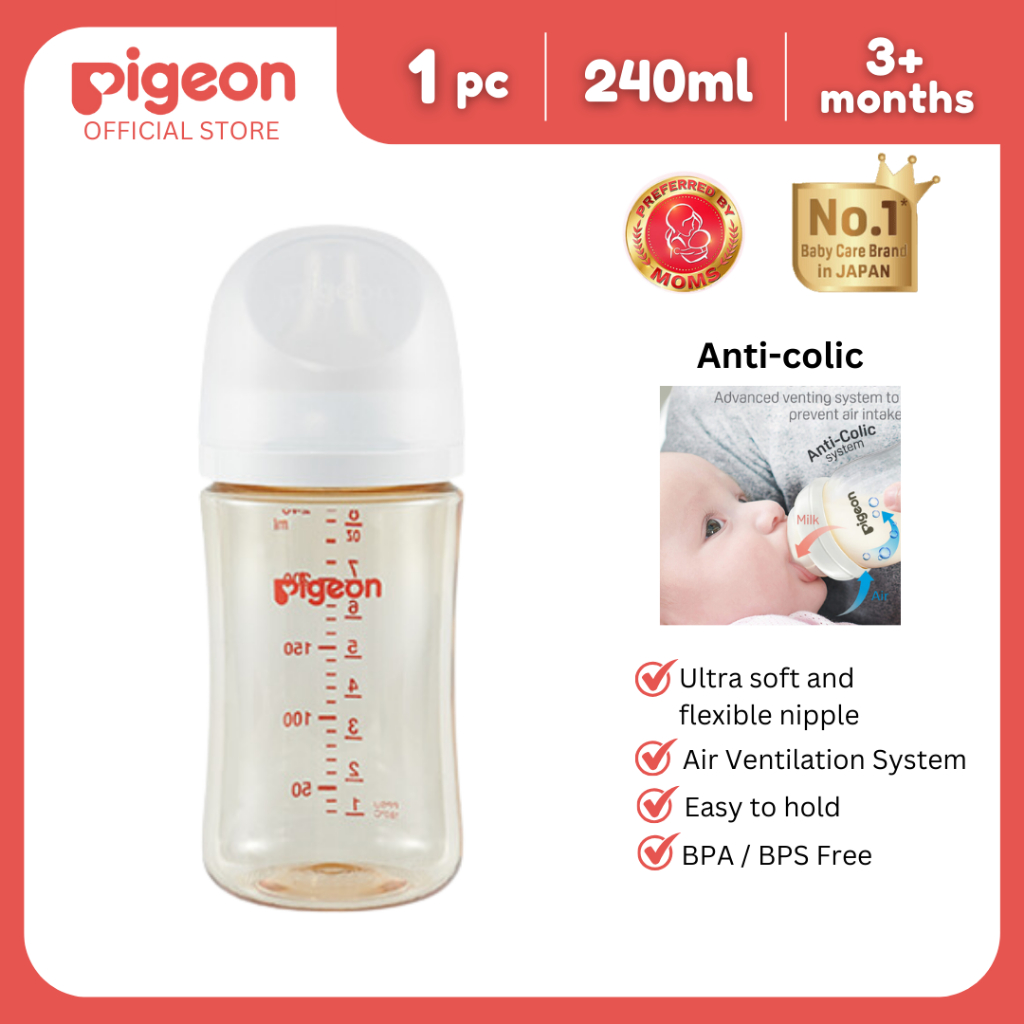 Pigeon Official- New and Improved Wideneck PPSU Feeding Bottle 240ml (M), medium flow | Shopee ...