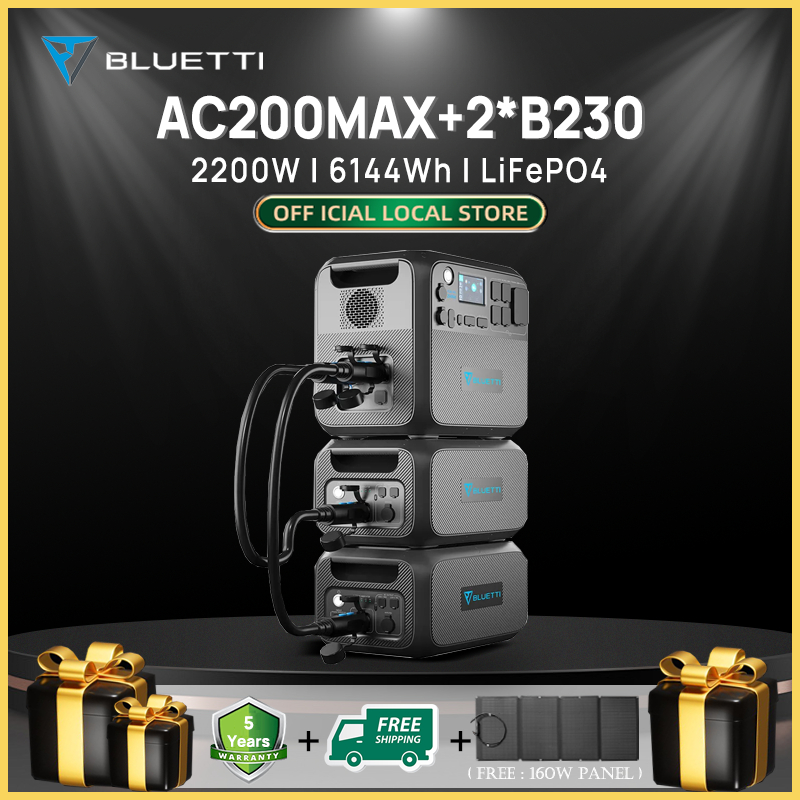 Bluetti AC200MAX+2*B230 2200W/6144Wh Solar Power Station Battery ...