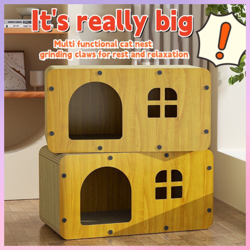 Pet Cabin Cat Scratch board Wooden Cat House Cat Corrugated box Cat ...