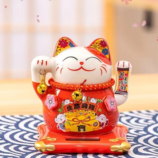 Maneki Cat solar ,waving Ceramic Maneki Cat Statue,Mini Maneki Cat ...
