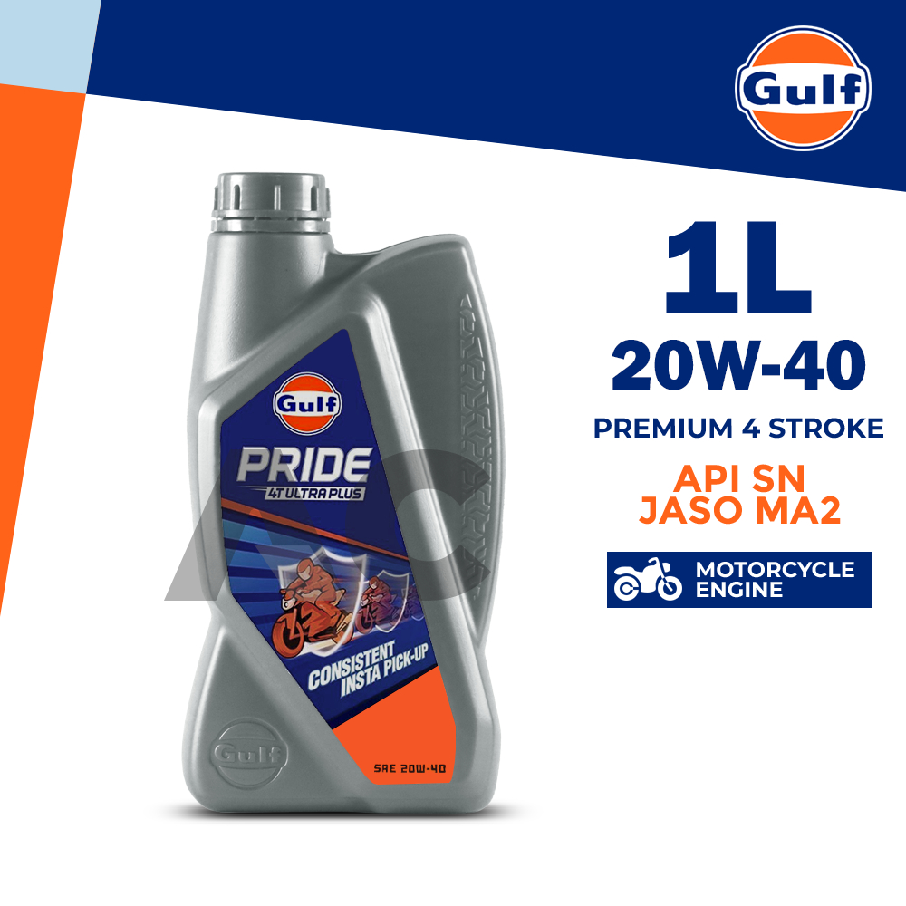 GULF PRIDE 4T PLUS 20W-40 1Liter Premium 4-Stroke Motorcycle Engine Oil ...