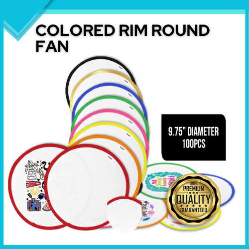 (100pcs-Bundle) QUAFF White Round Fan with Rim Color for Sublimation ...