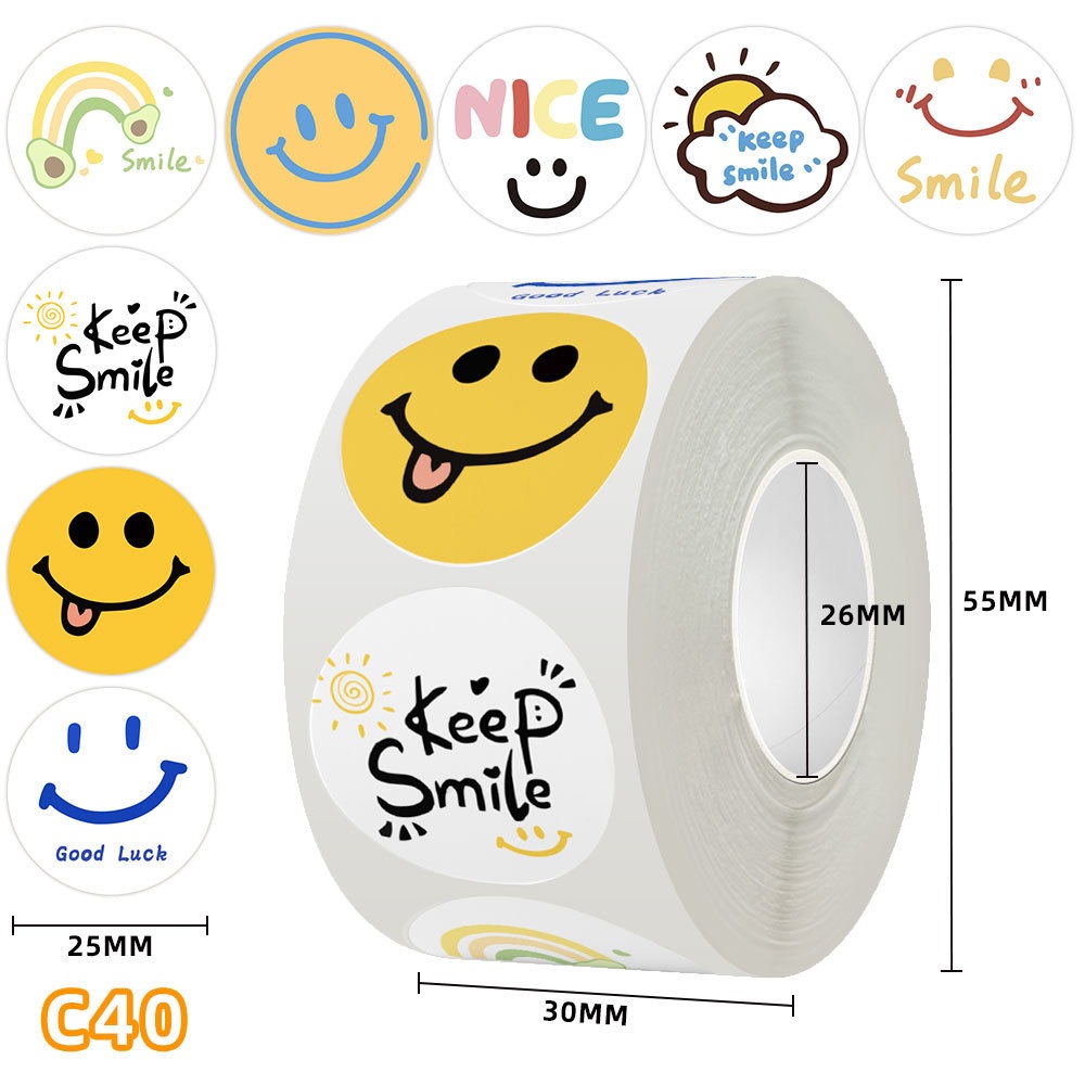 500PCS/Roll Yellow Smiley Face Happy Stickers 1" Round nice good ...