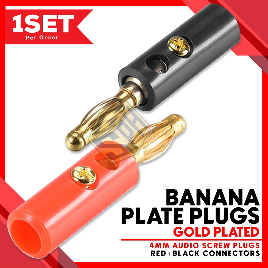 Audio Speaker Screw Banana Gold Plate Plugs Connectors 4mm Red+Black (1 ...