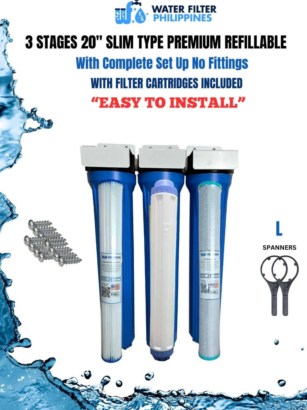 3 Stages Water Filter Refillable Deepwell Premium Heavy Duty Complete ...