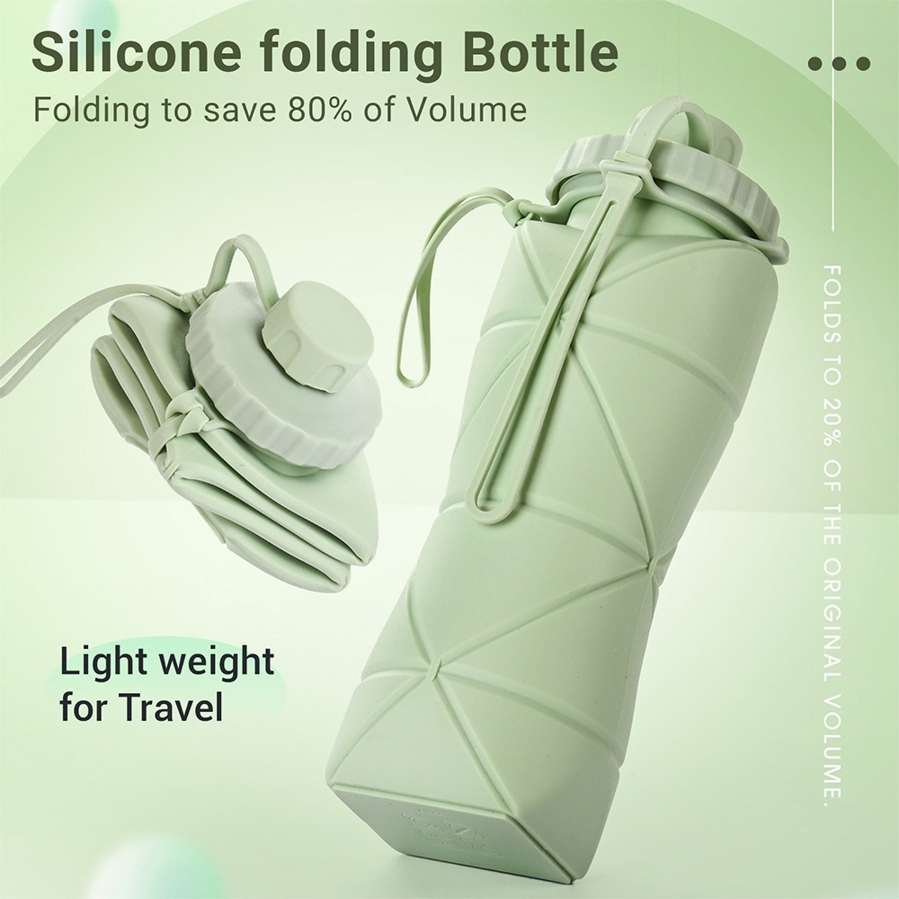 600ML Foldable Tumbler Silica Gel Foldable Water Bottle Leak Proof Sports Collapsible Silicone ...