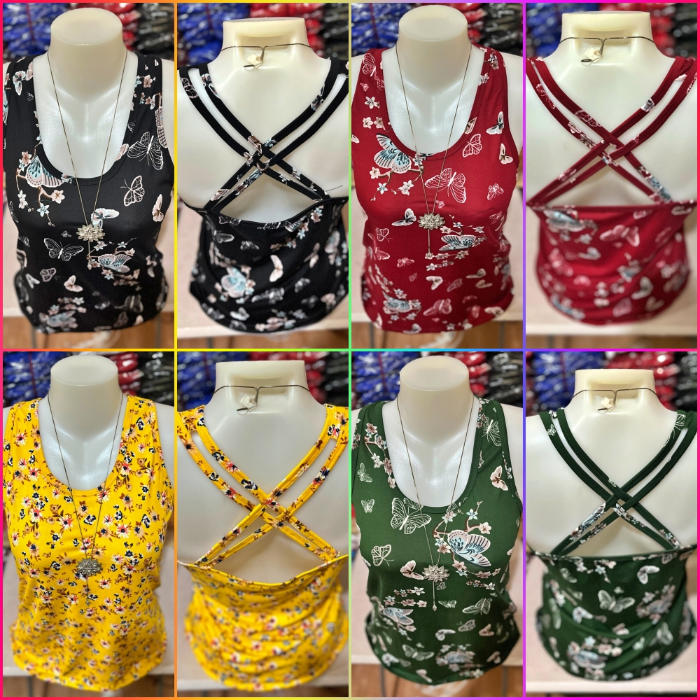 Sleeveless Square Neck Sando/Double Cross Back String (Cotton Spandex ...