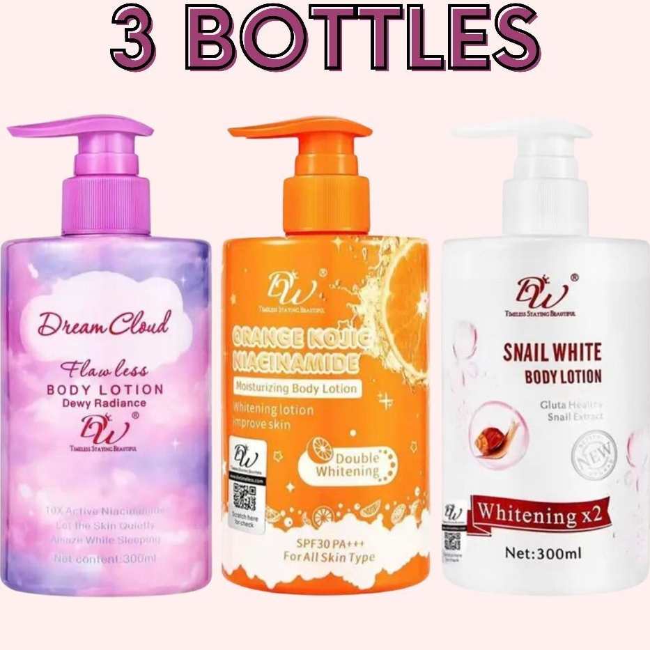 3Pcs DW LOTION W/ Gluta Acid Papaya Extract 300ml and DW Milk Whitening Hand&Body Lotion 300ml ...