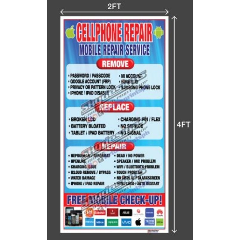 TARPAULIN PRINT FOR CELLPHONE REPAIR 4X2FT & 3X2FT | Shopee Philippines