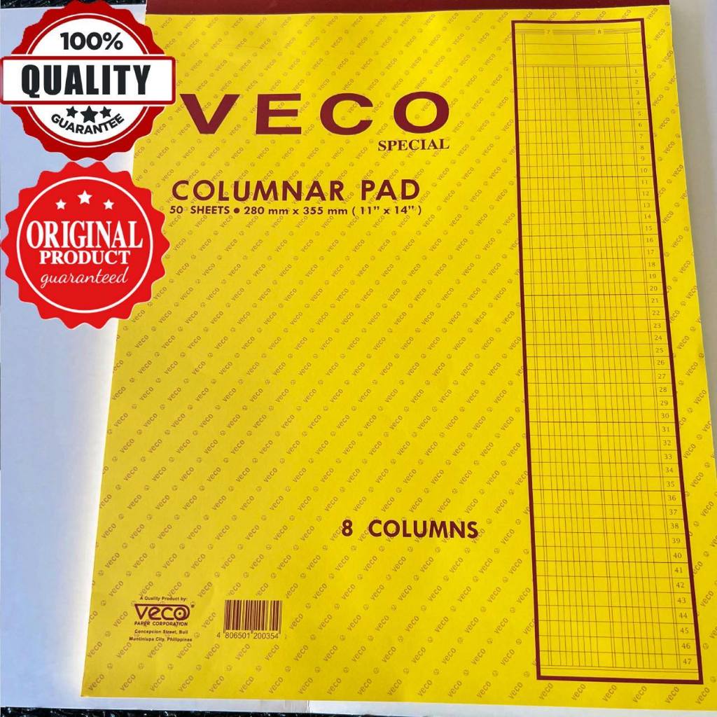 VECO Columnar Pad 8 columns 50 Sheets Good Quality 11x14 SOLD PER PAD ...