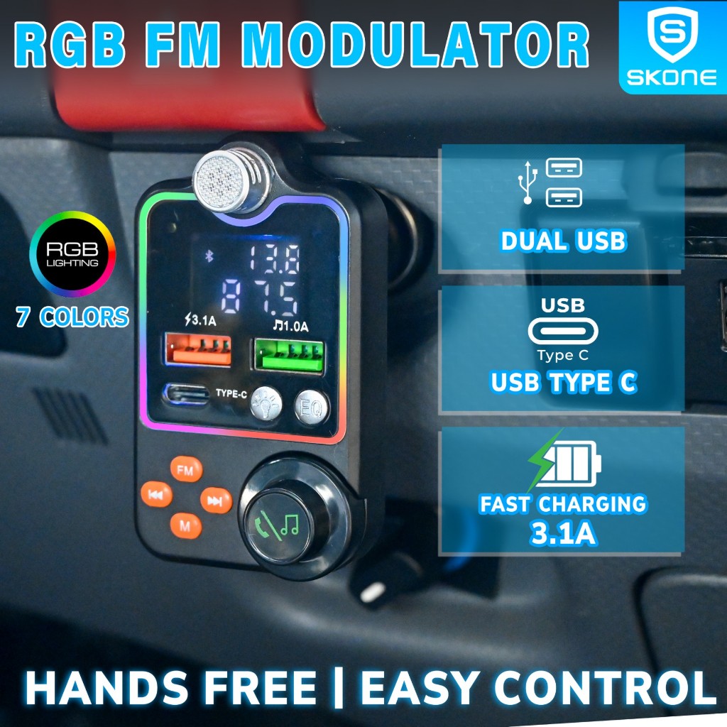 RGB FM Modulator Transmitter Aux Dual USB Charger Light Wireless MP3 ...