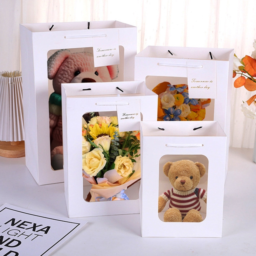 White cardboard transparent window gift bag Birthday gift bag Wedding ...