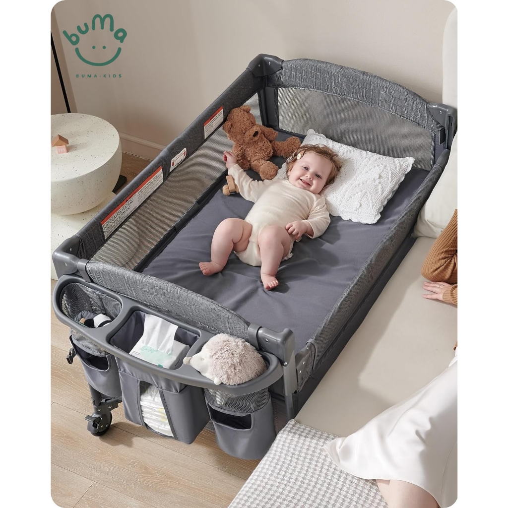 BUMA KIDS Foldable Baby Crib Multifunctional Baby Bed with Diaper Table ...