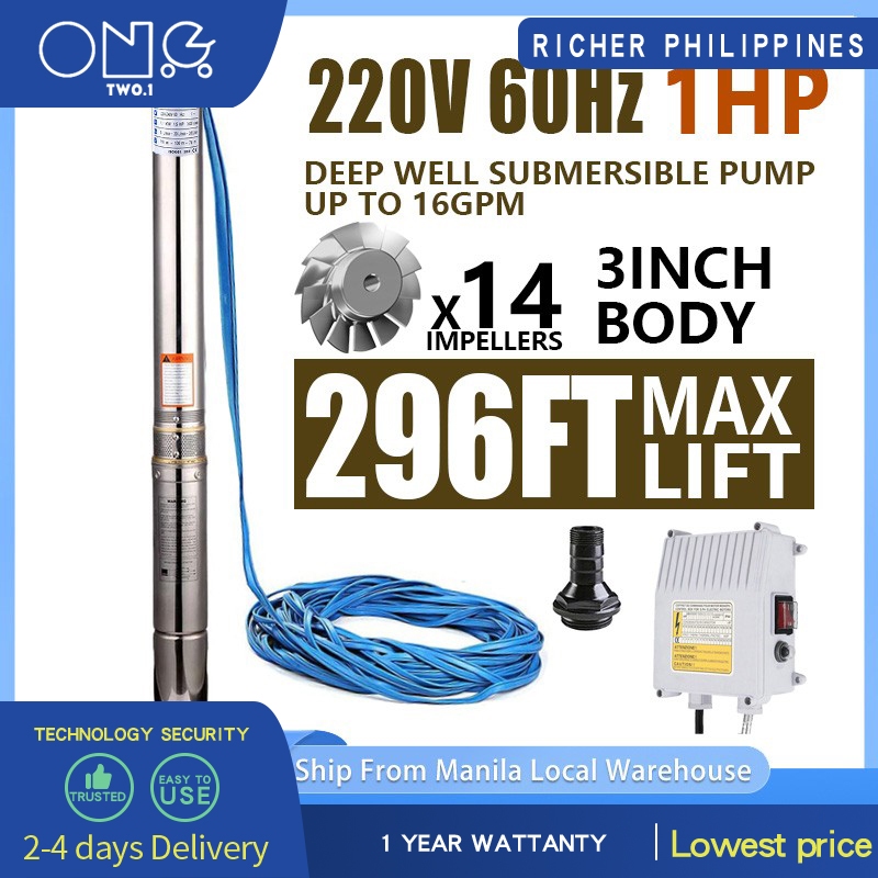 3''1HP Submersible Pump 220V Electric High Lift Stainless Steel Deep ...