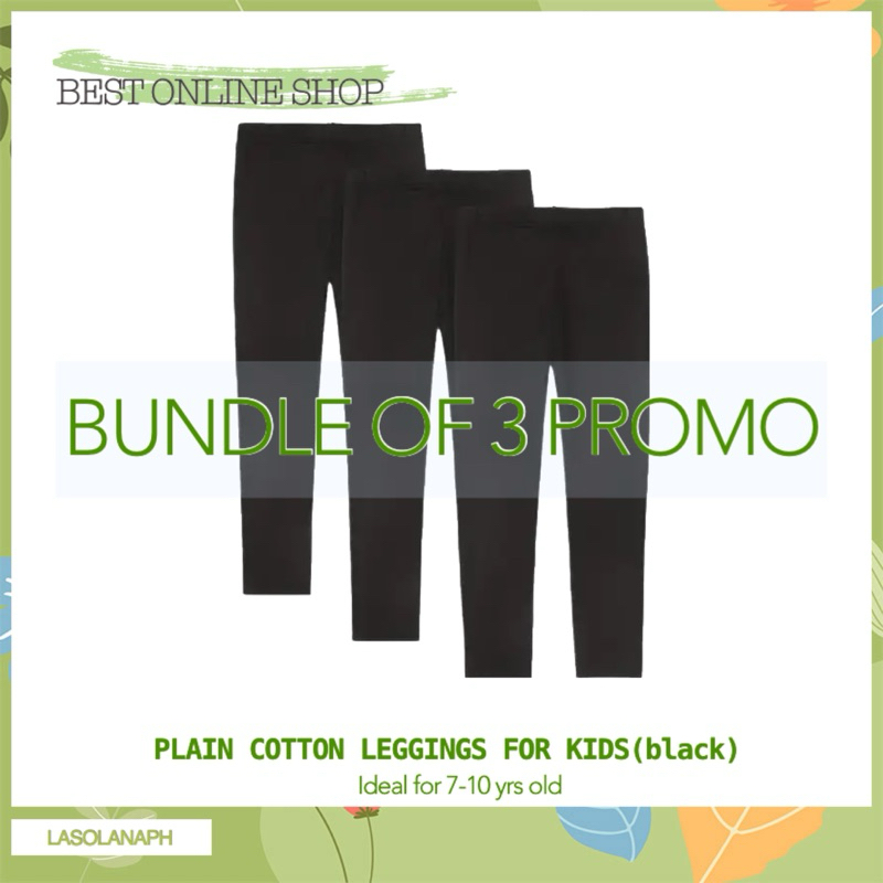 [Bundle of 3 Pcs] Plain Leggings for Kids Girls ( Black Only ) - 7 to ...