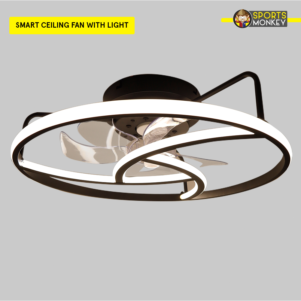 Chrome Smart Fan with Light Round Shape Bladeless Iron Creative Ceiling ...