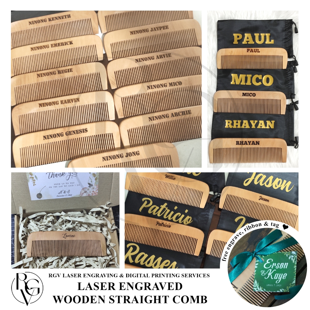 Laser Engraved Wooden Straight Hair Comb Personalized | Shopee Philippines