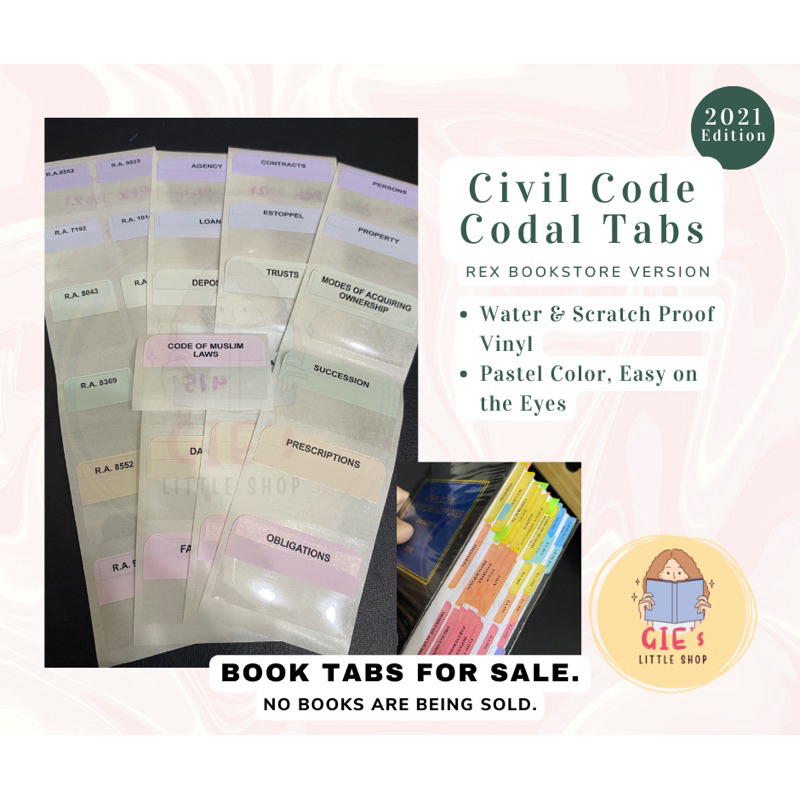 Civil Code Codal Tabs Labels 2021 REX Tabs Flags Stickers Labels Law ...