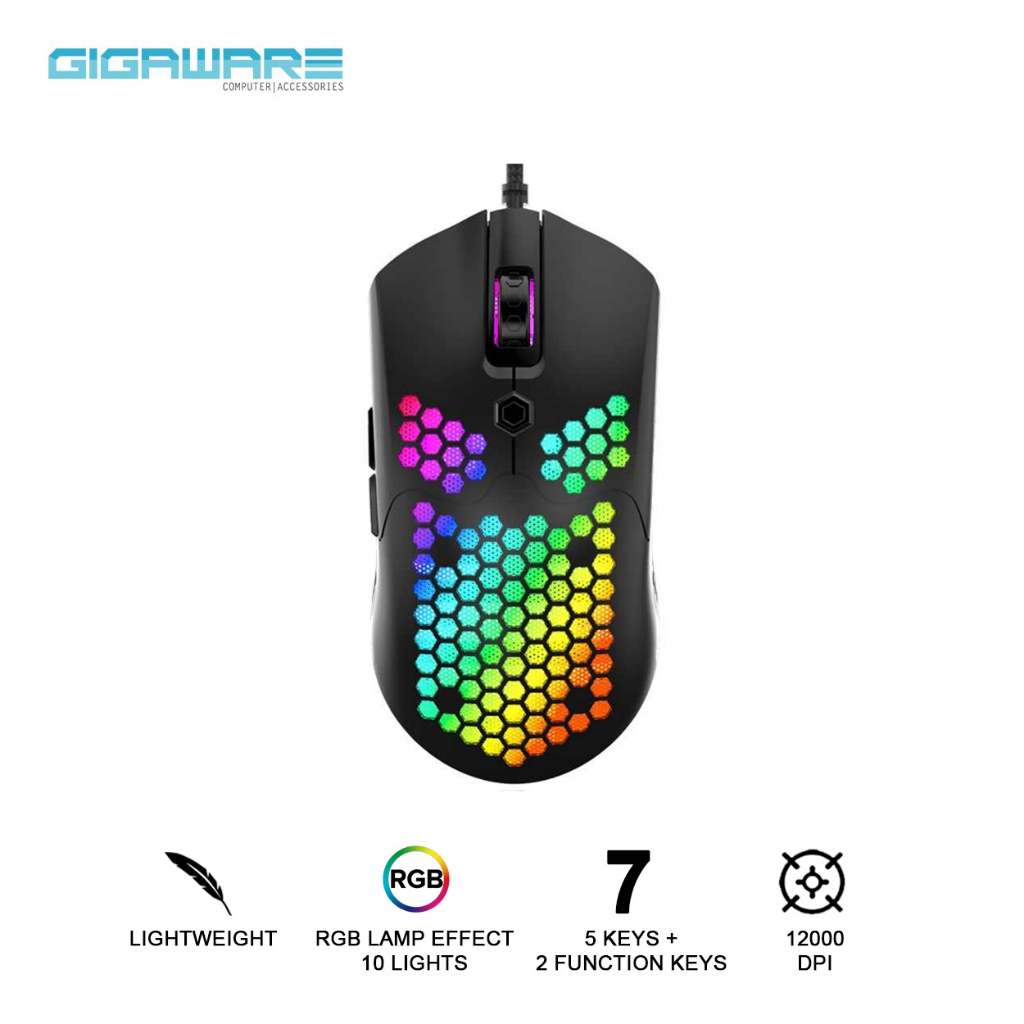 Gigaware M5 Lightweight Hollow Honeycomb Style RGB Wired Gaming Mouse ...