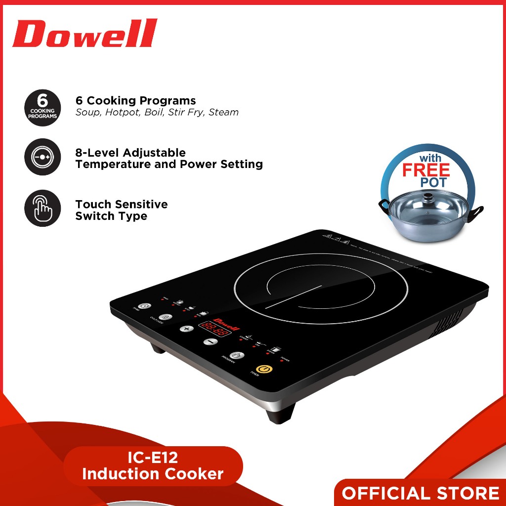 Dowell Single Hob Induction Cooker Free Stainless Pot 6 Cooking ...