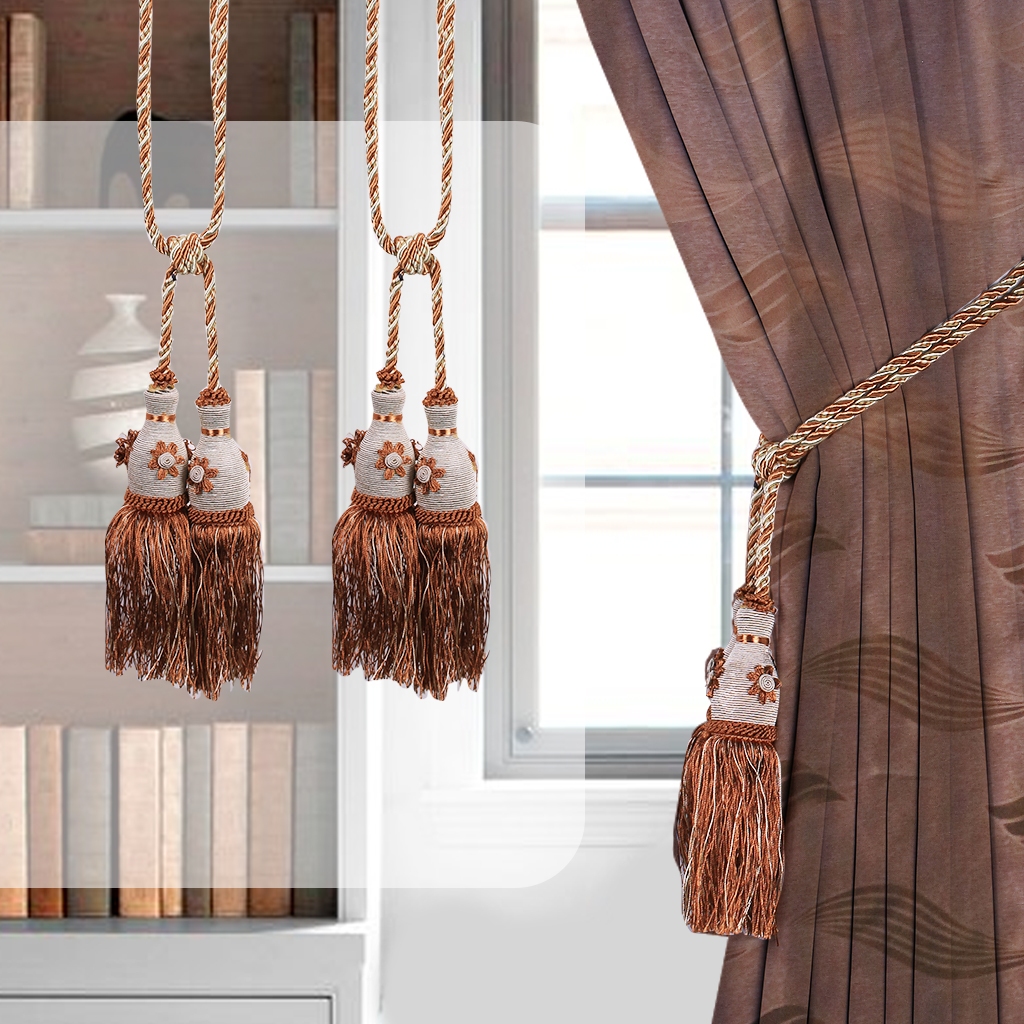 2PCS Tassel Tiebacks Curtain Beaded Fringe Ties Backs Curtain Hook ...