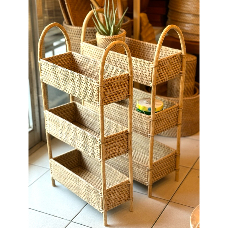 Handwoven rattan | labtang 3 tier rectangular tray with handle ...