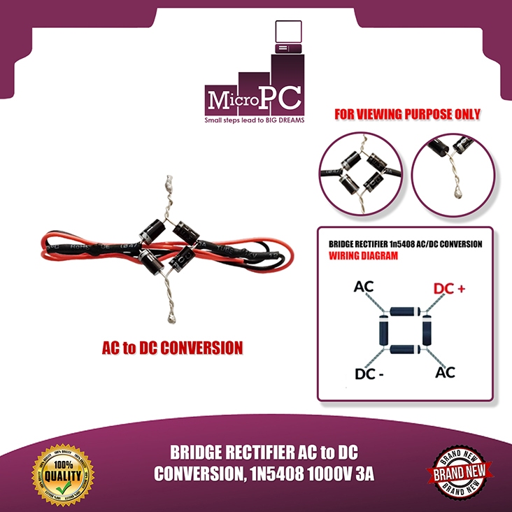 MICRO PC BRIDGE RECTIFIER AC to DC CONVERSION, 1N5408 1000V 3A | Shopee ...
