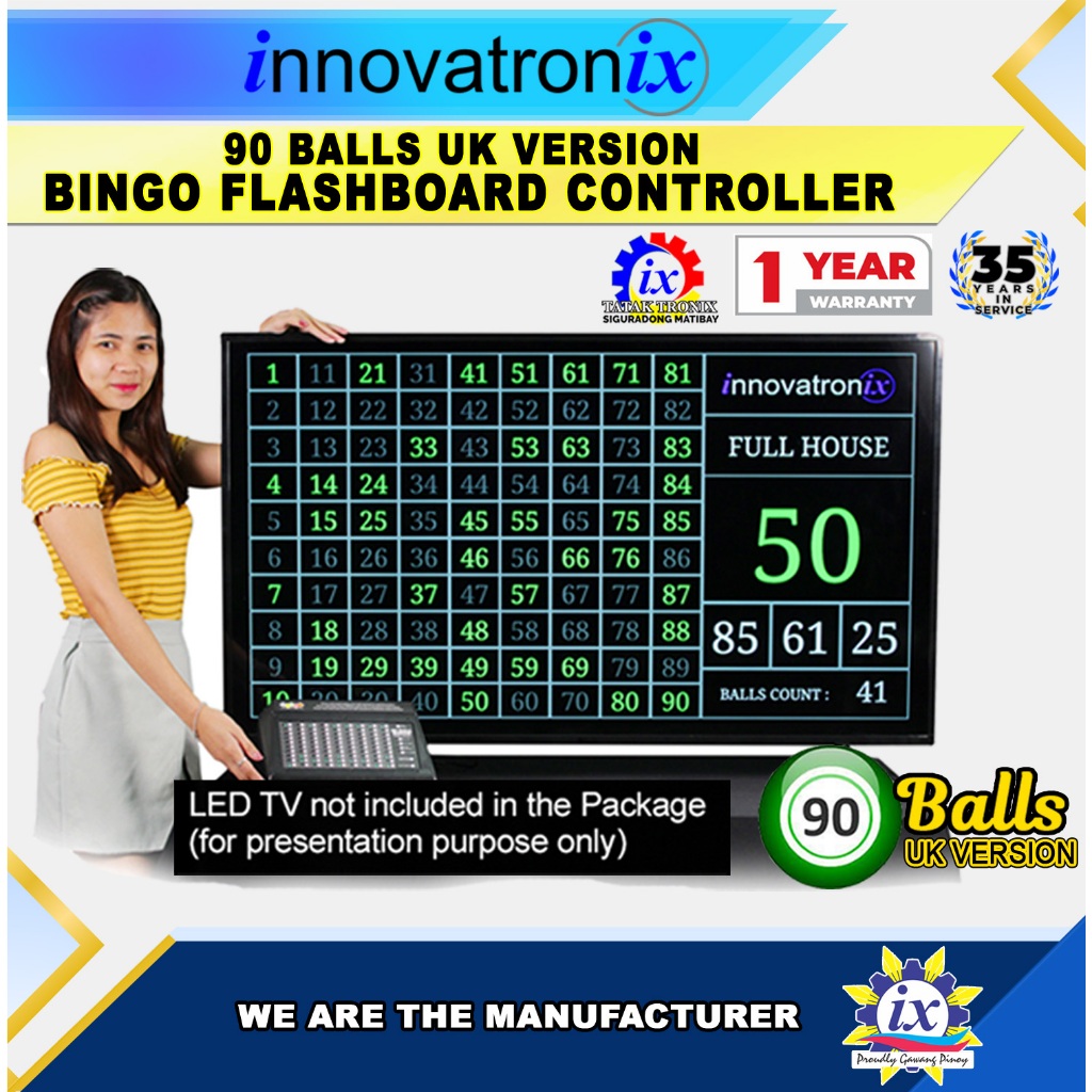 INNOVATRONIX 90 Balls - UK Version - Bingo Flashboard Controller -TVNOT Included with 1year ...