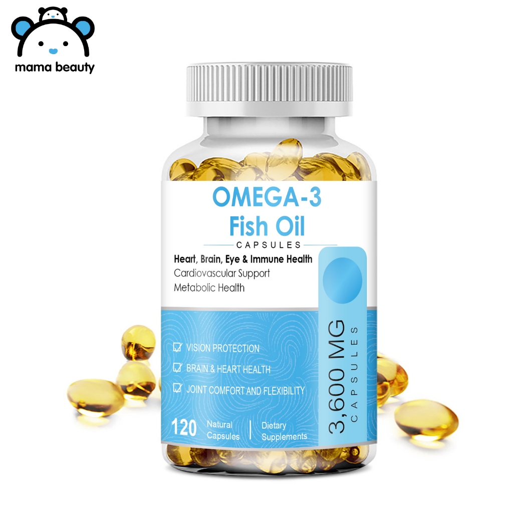Mama Beauty Fish Oil Capsules Rich Omega 3 Fish Oil Softgels Supplement EPA DHA Improve Brain ...