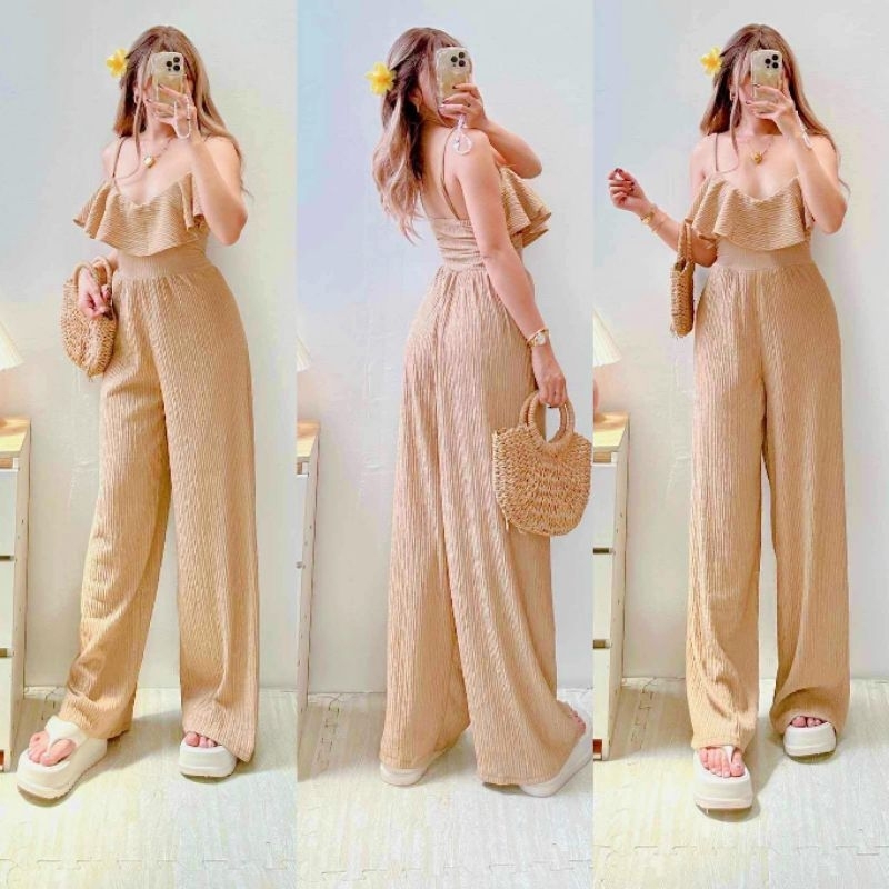 ROSIE V LINE RUFFLE STRING JUMPSUIT BY:HOUSEOFFASHIONS | Shopee Philippines