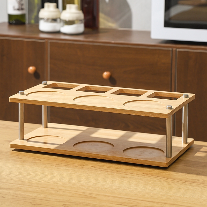 Kitchen Bamboo Wood Shelf Round Square Wooden Oil Bottle Rack Oil ...