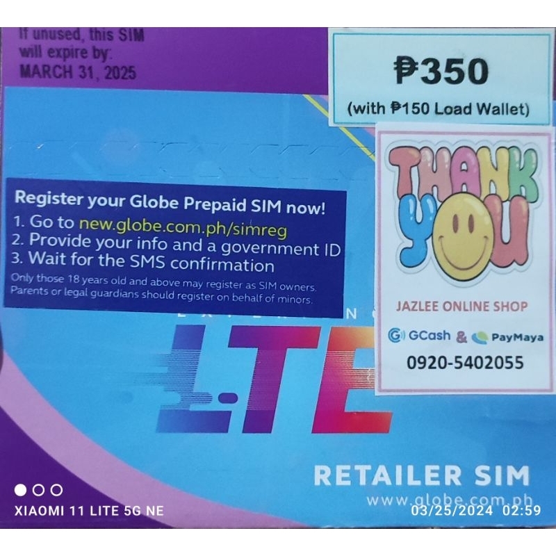 GLOBE RETAILER LTE SIM P300 WITH LOAD WALLET P150 INCLUSION (Tagged ...