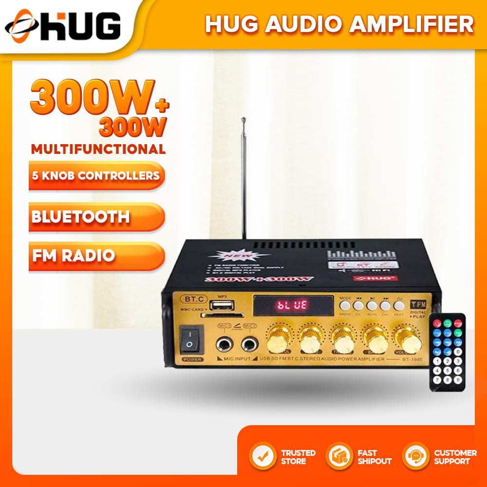 Hug 300W+300W Digital Hifi Bluetooth Stereo Audio Amplifier Fm Radio Usb BT-198E | Shopee ...
