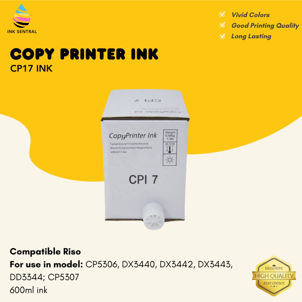 INKSENTRAL CPI7 CPI-7 ink black for Gestetner/Ricoh Duplicator CP5306 ...