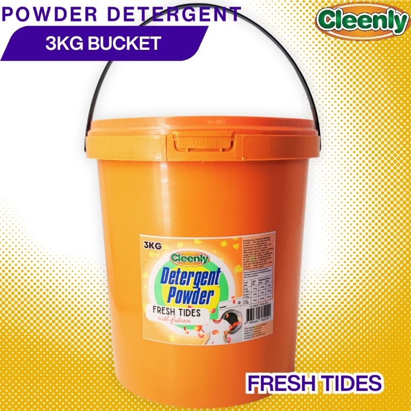 CLEENLY - Powder Detergent - FRESH TIDES - 3kg SEALED Colored Bucket ...