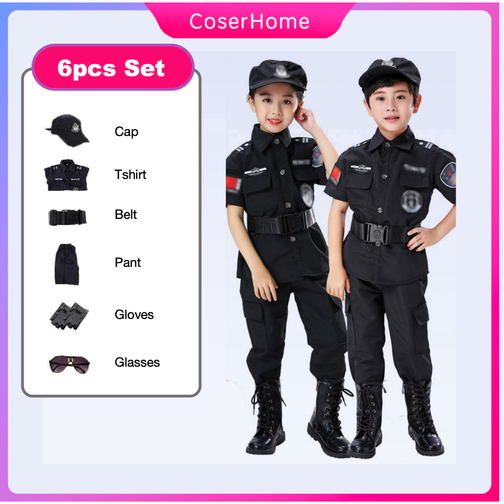 6pcs Set Police Costume for Kids Boy Police Cosplay for Kids Uniform ...