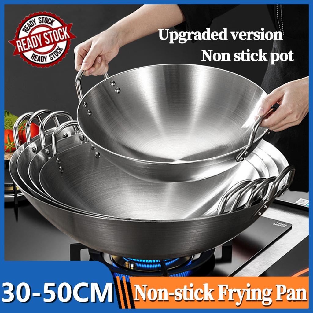 30-50cm Non stick pot Stainless Steel Large Wok Raging Fire Stove ...