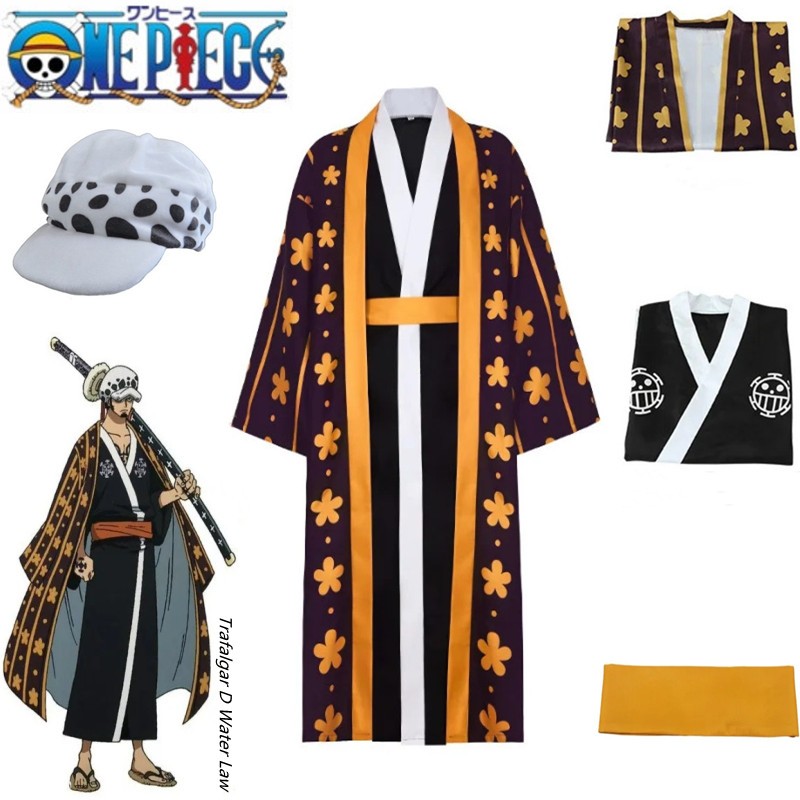 Anime One Piece Trafalgar D Water Law Cosplay Costume Kimono Belt Robe ...