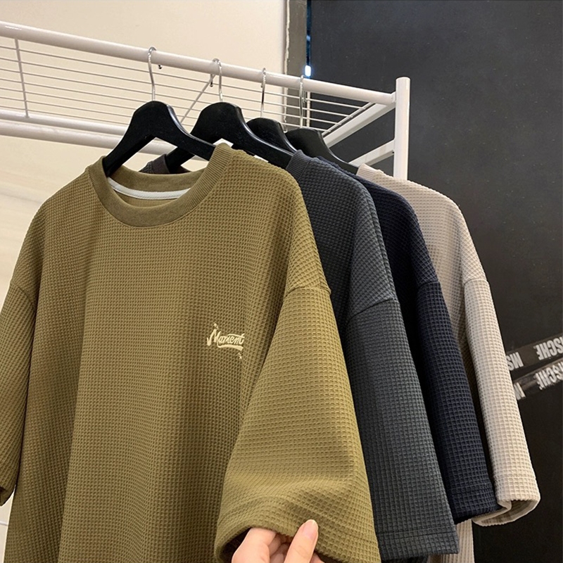 Oversized tshirt for men Khaki waffle shirts Korean style casual loose ...