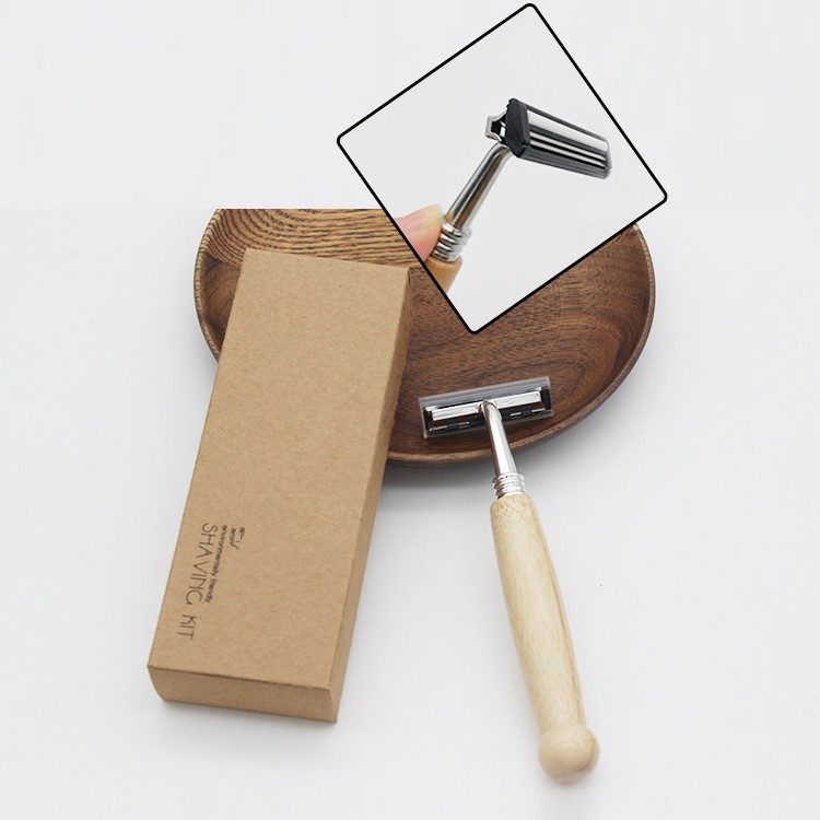 Bamboo handle home travel men's manual razor shaver with replaceable ...