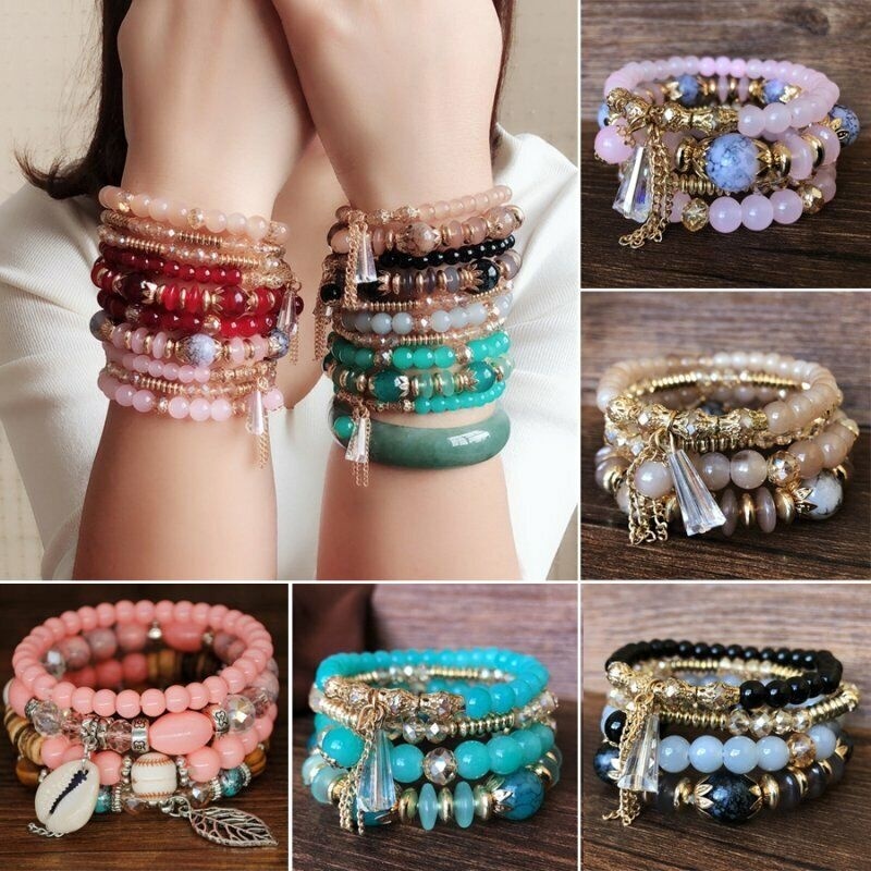 New Arrival#4pcs/set Boho Multi-layer Tassel Crystal Beads Women ...