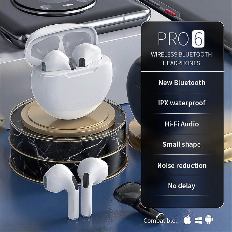 TWS Pro6 Wireless Bluetooth Earphones with Mic, Touch Control | Shopee ...