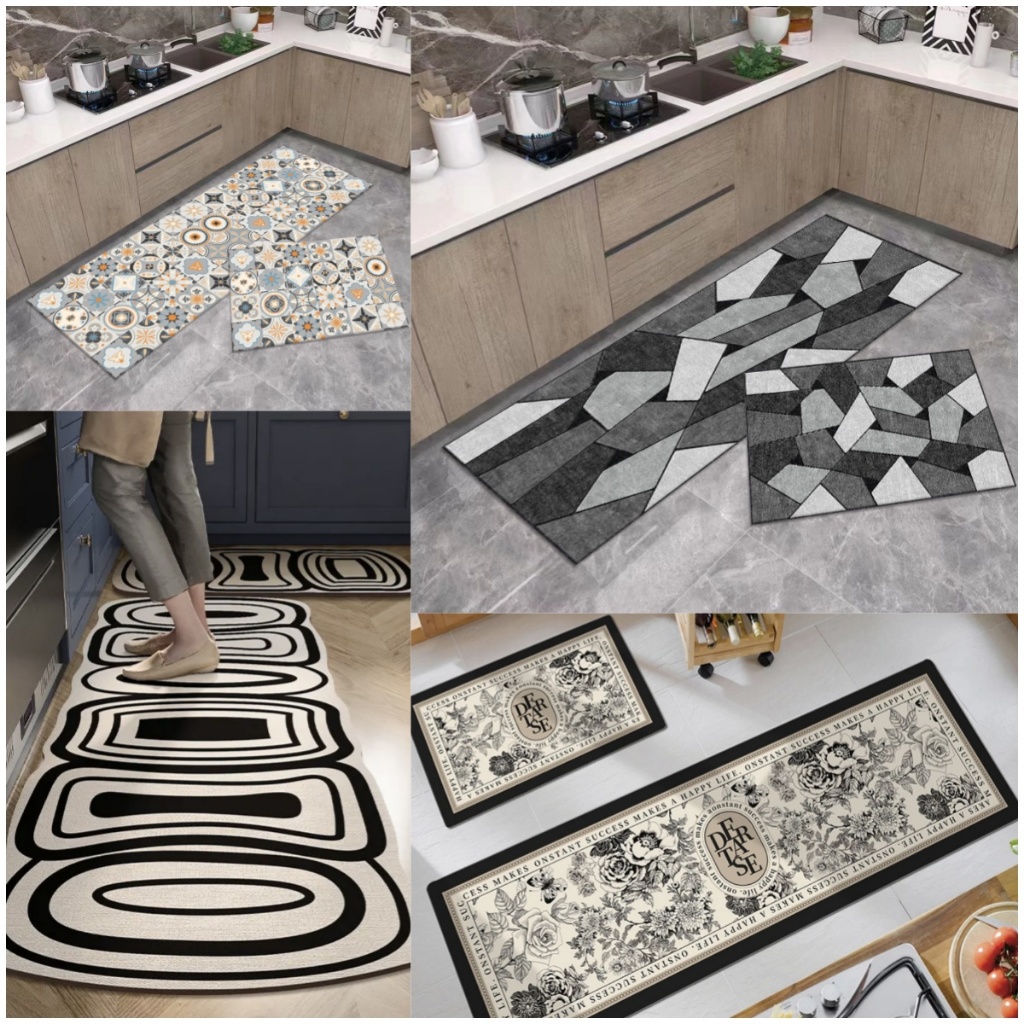 2Pcs Set Kitchen Carpet Floor Kitchen Mat Non-slip Retro Thicken ...